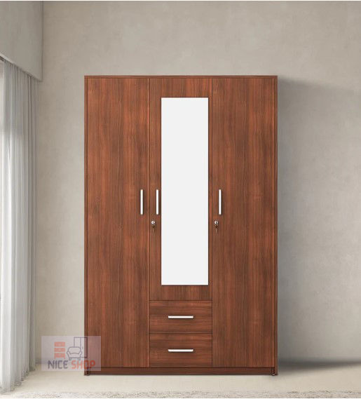 Cherry Color Partex MDF Laminated Board Almirah with full view mirror ...