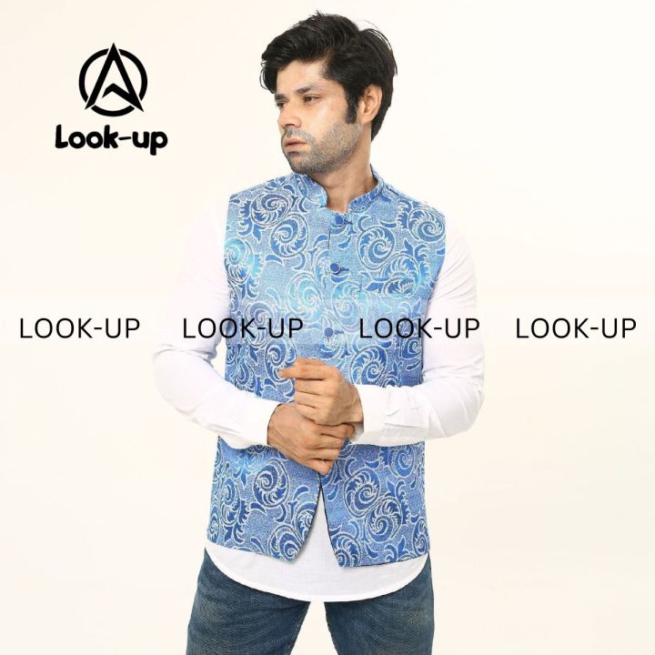 Skyblue,Printed, Partywear,Weading wear,Koti For Men | Daraz.com.bd