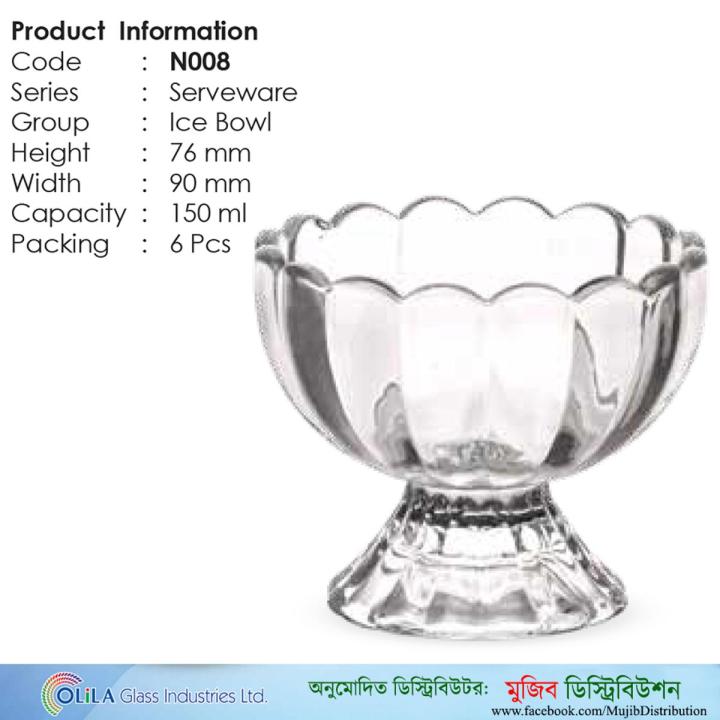 Crystal Clear Glass Ice Cream/Dessert Bowl Set (6 Pieces) OLiLA N008 ...