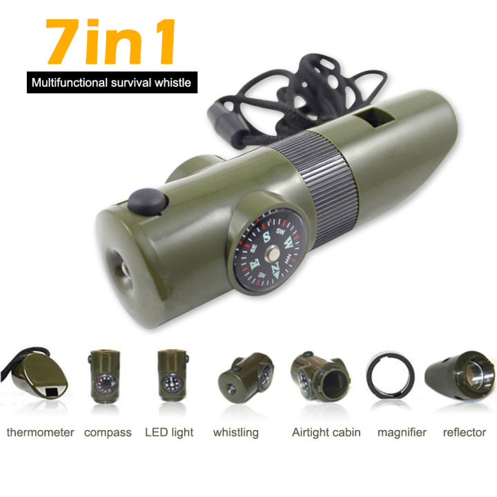 7-in-1 Emergency Survival Whistle Compass Multifunction Tool Magnifier ...