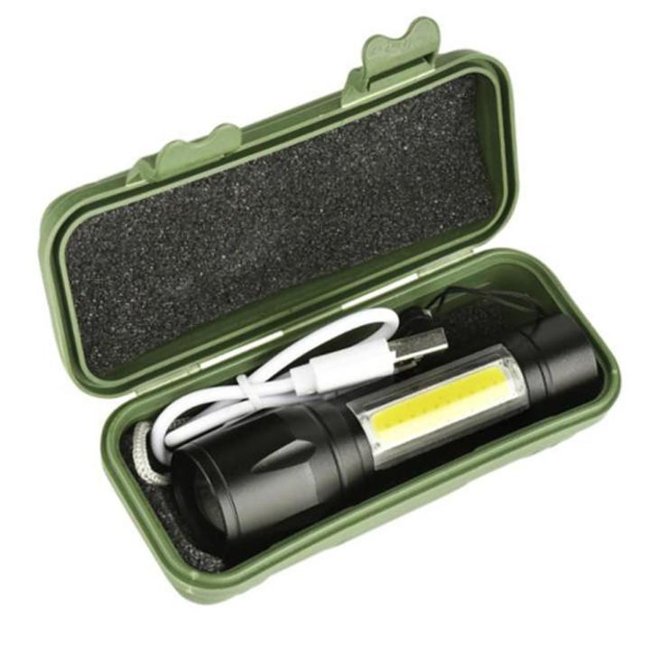 Xpe+Cob Led Flashlight White Light Tail Rope Rechargeable Camping Torch ...