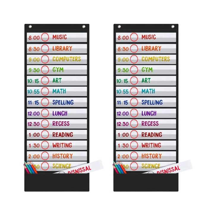 2X Daily Schedule Pocket Charts, 13+1 Pocket, 18 Sided Reusable for ...