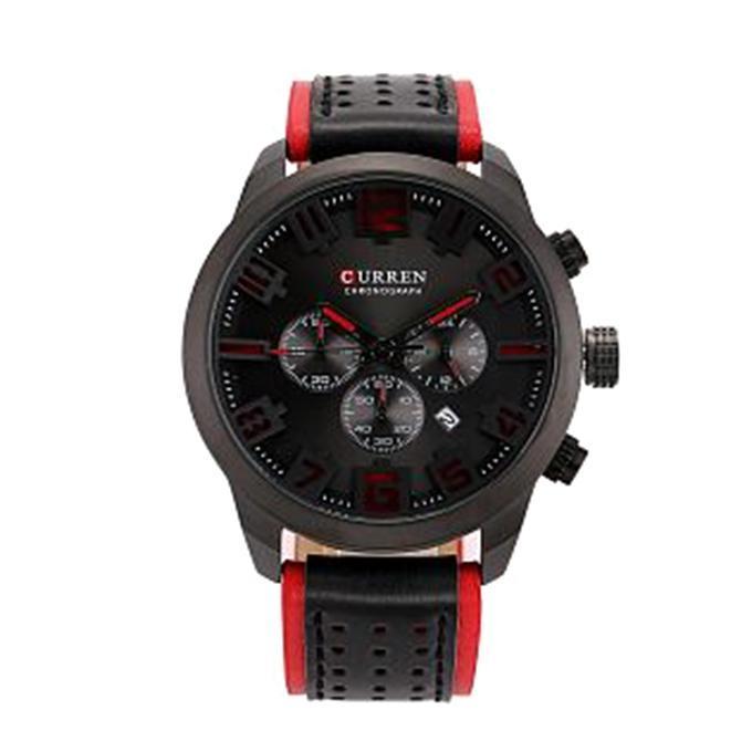 CURREN 8289 - Black and Red Leather Chronograph Watch for Men | Daraz ...