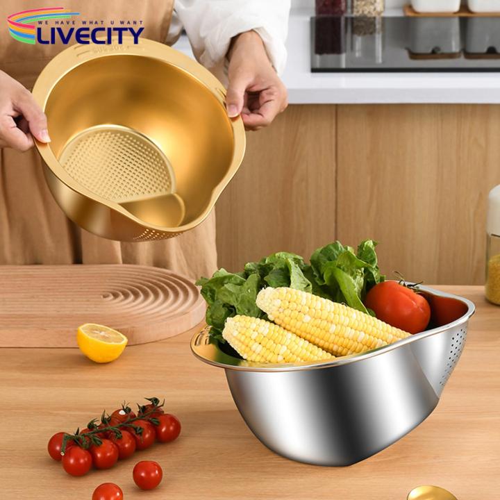 Side Drain Rice Strainer Stainless Steel Rice Washer Strainer Bowl ...