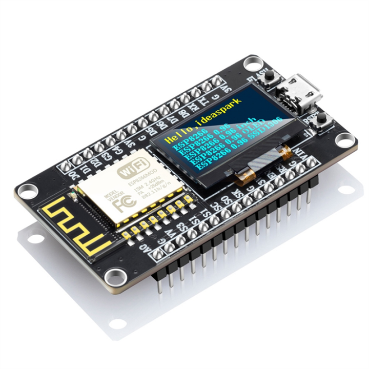 NodeMCU ESP8266 Development Board with 0.96Inch OLED Display CH340 ESP-12E WiFi Module Micro-USB ...