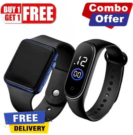 1 buy 1, squares LED Digital Sports Watch and Ring Touch Watch, Combo ...