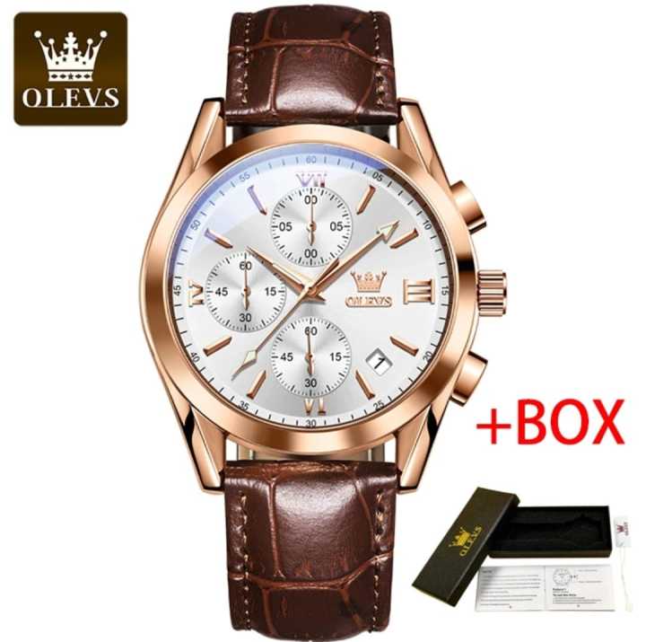 Olves fashionable PU leather Date display analog wrist watch for men ...