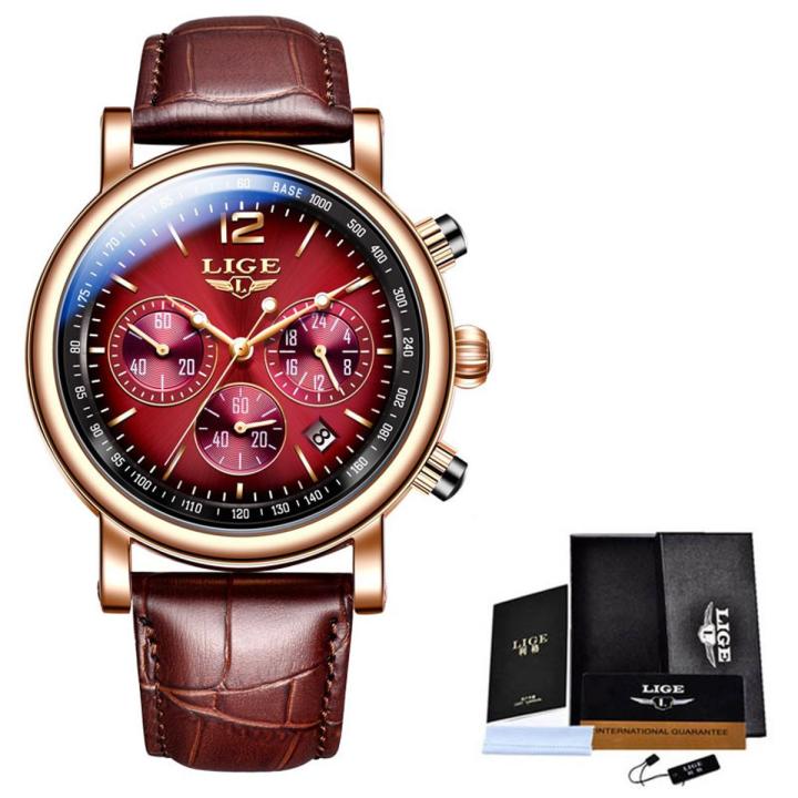 Lige 8927 Chocolate Pu Leather Chronograph Watch For Men Rosegold And Chocolate Bd