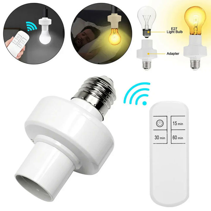 E27 wireless remote control light lamp timer base on/off switch socket ...