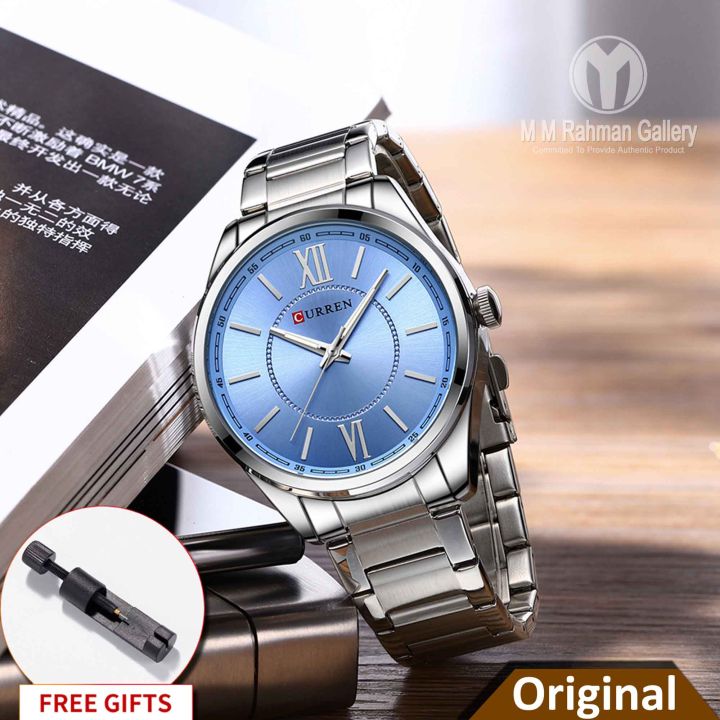 CURREN 8423 Classic Stainless Steel Quartz Watch For Men - Silver Blue ...