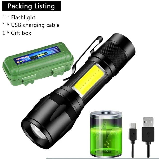 Mini Portable LED Zoomable Flashlight USB Rechargeable High Power Torch ...