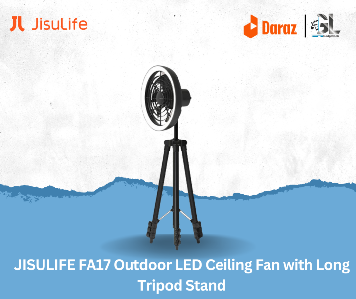 JISULIFE FA17 Outdoor LED Ceiling Fan with Long Tripod Stand ...