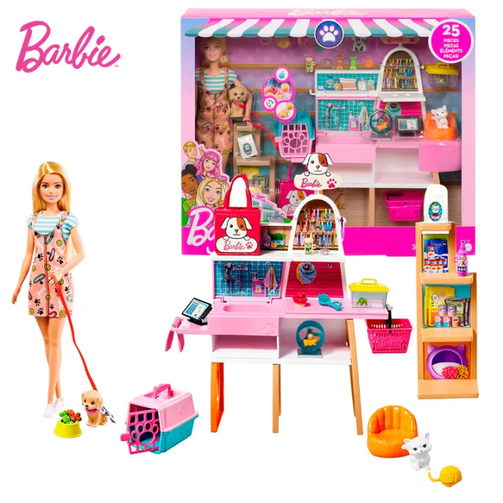 Barbie Doll And Pet Boutique Playset With 4 Pets For Kids-GRG90 | Daraz ...