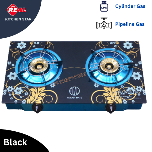 REAL Double Burner 2D Glass Gas Stove Elegant LPG/ LNG | Daraz.com.bd
