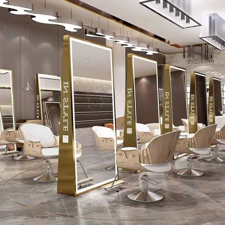 Barber shop mirror floor-standing single-sided double-sided illuminated ...