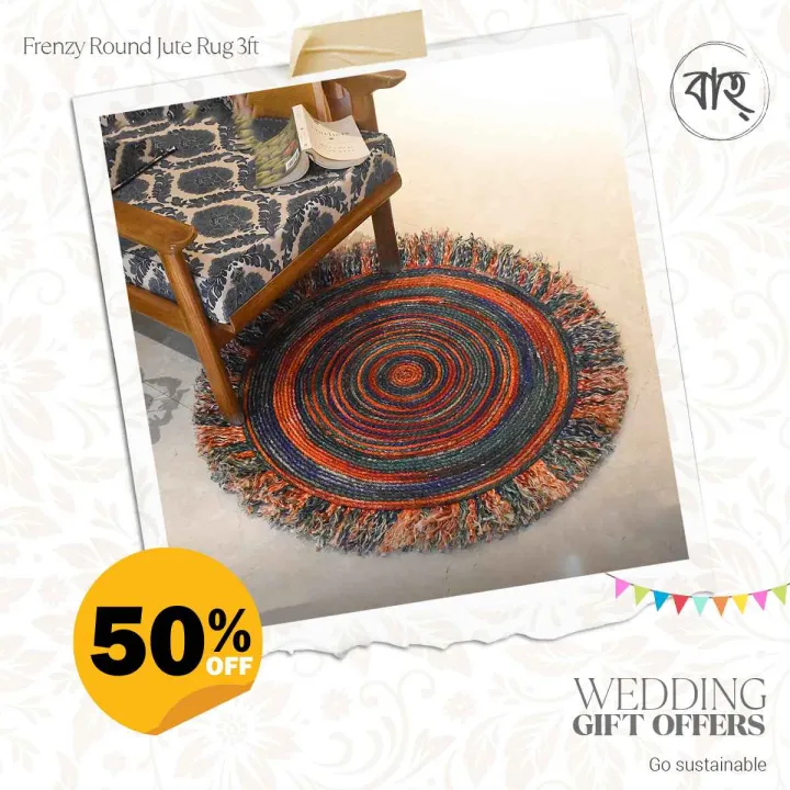 Frenzy Round Jute Rug 3′ from Baah, for your living room, bedroom ...