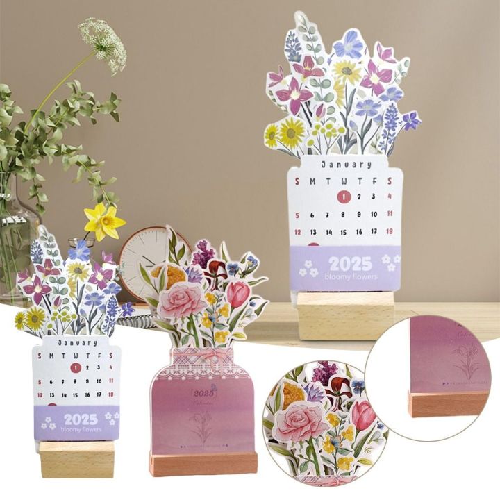 Portable Office Desk Decor Bloomy Flowers Desk Calendar Vase Shaped New ...