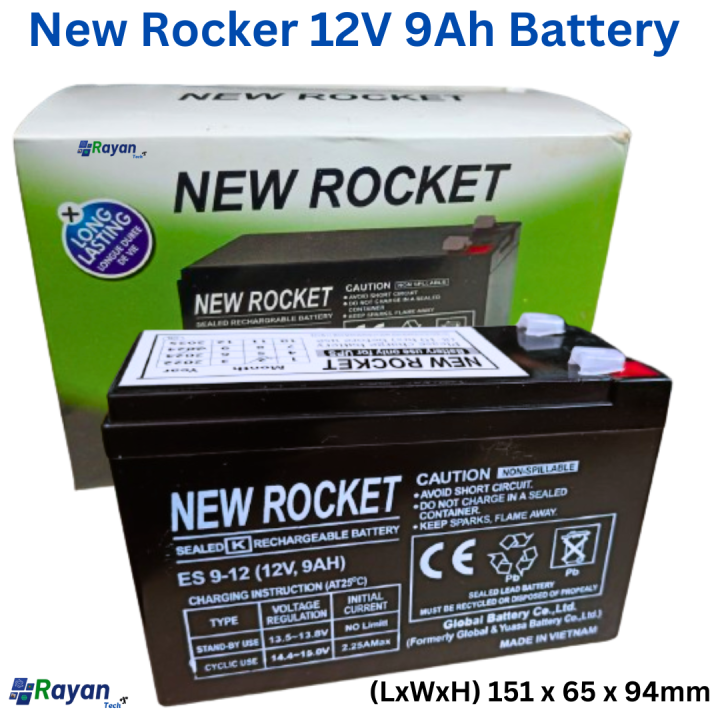 12v 9Ah New Roket Battery for Dc Fan,Light, Dc Motor Pump / New Rocket ...