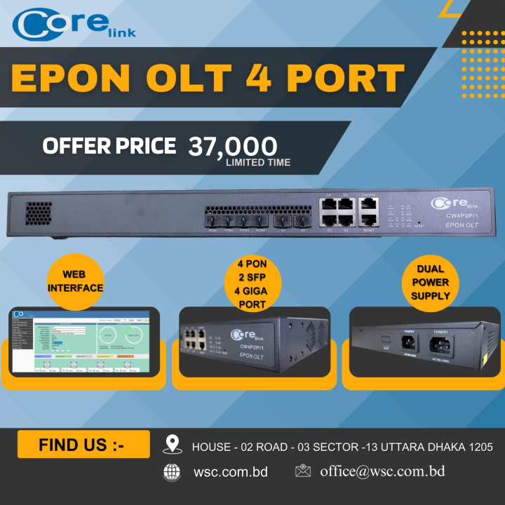 Corelink 4 Port 1G Dual Power Supply Epon OLT | Daraz.com.bd