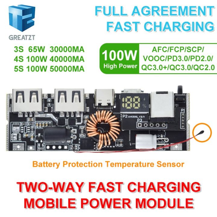 Qc4.0 Qc3.0 Led Dual Usb Pd Fast Charge 5a 100w /type-C Usb Mobile Power Bank 18650 Charging ...
