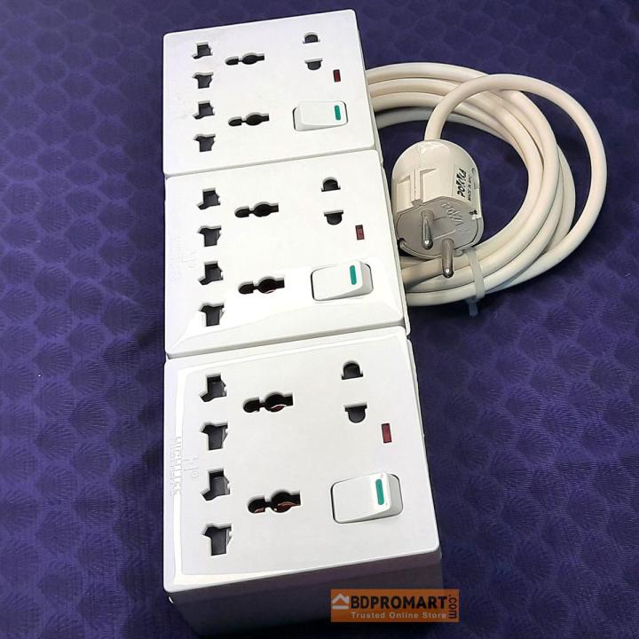 Multiplug Custom Made 8 Pin 3 Gang Point Extension Socket with Switch ...