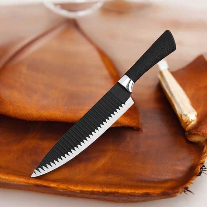 6-Inch Stainless Steel Kitchen Knife with Non-Stick Coating, Black ...