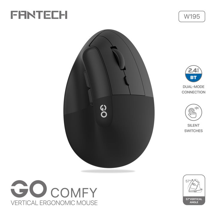 FANTECH W195 Go Comfy Mouse Vertical Ergonomic 2.4GHz Wireless and 5.1 ...
