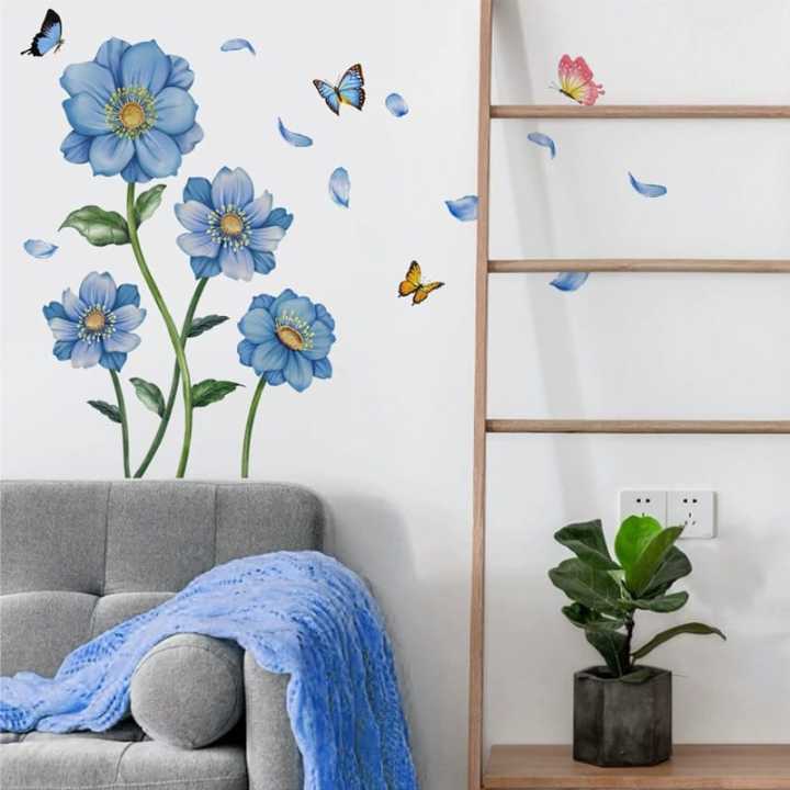 Blue Flower Butterfly Wall Sticker wall sticker for bedroom ( Hight 22 ...