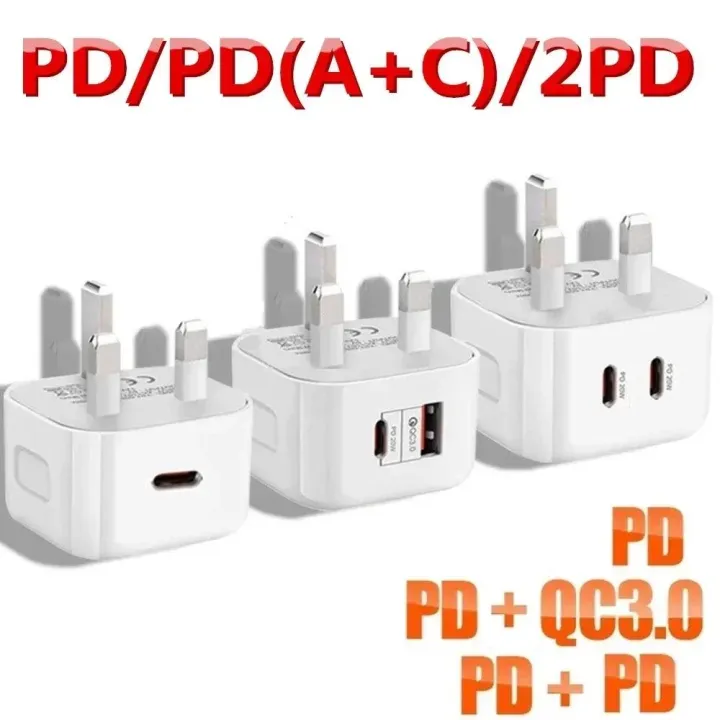 40W 20W Dual Ports USB C PD Wall Charger UK Fast Quick Charging Power ...
