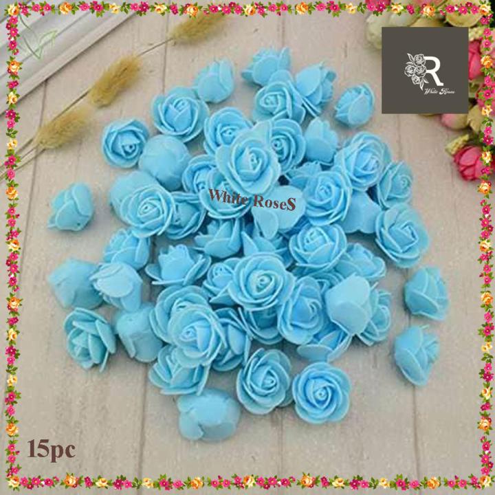 Blue Color PE Foam Rose Head Artificial Flower - 15 pc | Daraz.com.bd