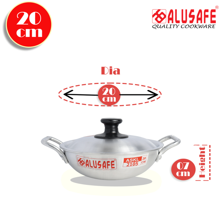 Alusafe Aluminium Karhai with lid 20 cm (20*7 cm) | Daraz.com.bd