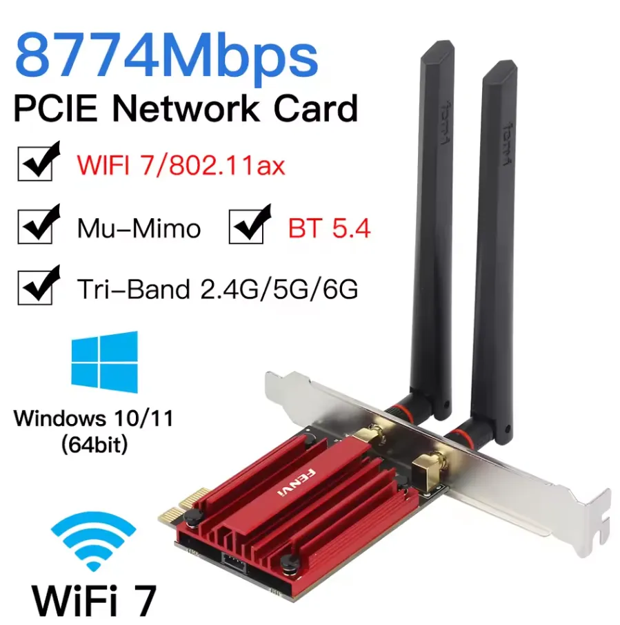 Fenvi PCIE WiFi Adapter WiFi 7 For Intel BE200 Wireless 8774Mbps ...