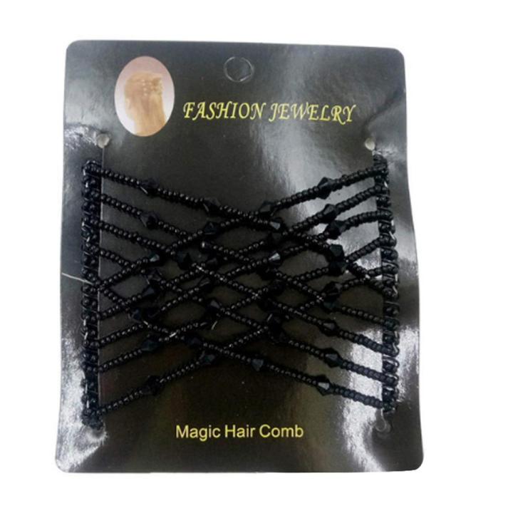 Vintage Women Elastic Beads Magic Hair Comb Double Slide Clip Hairpin ...