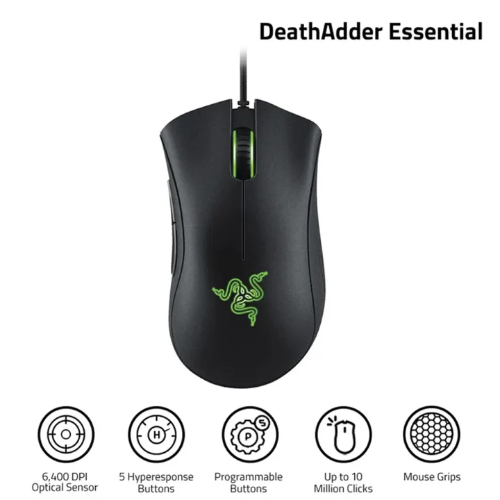 Razer DeathAdder Essential Wired Gaming Mouse Ergonomic Mice with ...