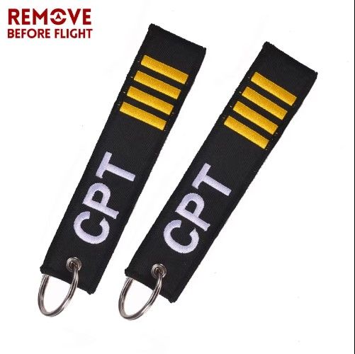 CPT Captain Pilot Flight Black Woven Embroidered Luggage Tag Keyring ...