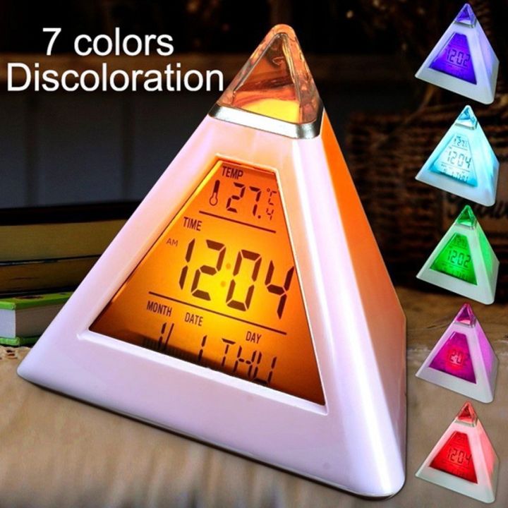 Triangled 7 Colors LED Temperature Week Display Digital Alarm Clock ...
