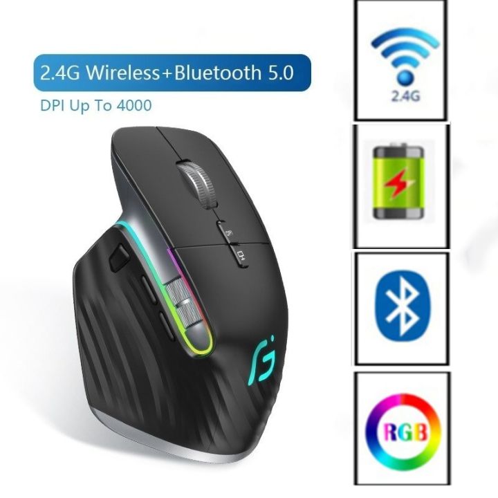 Bluetooth +2.4G Wireless Mouse Rechargeable 12 Colors RGB LED Gaming ...