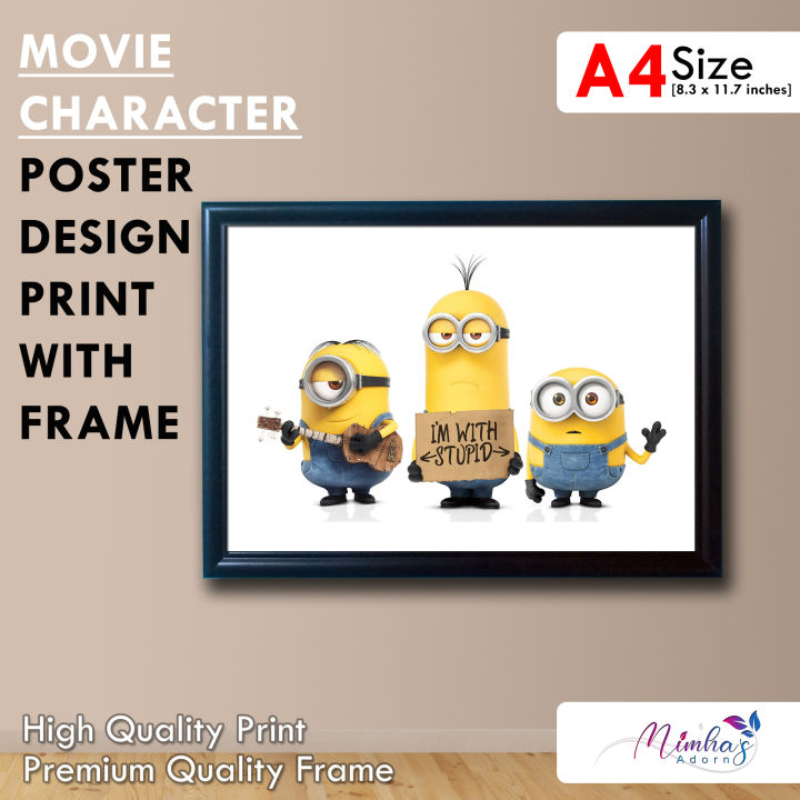 Minions Movie Character Poster Print with A4 frame Home Decoration ...