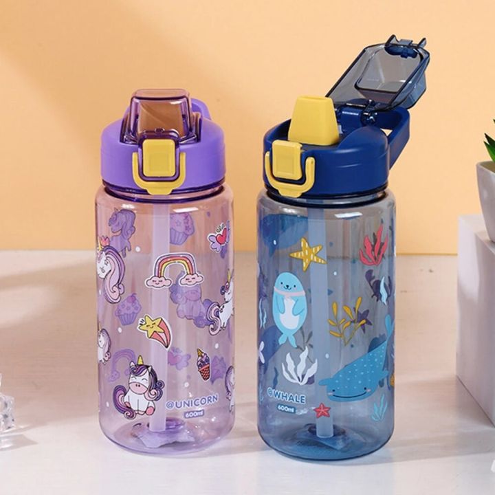 600Ml Cute Kids Water Bottle With Straw Sippy Cup Leakproof Baby Feeding Cups Portable Children ...