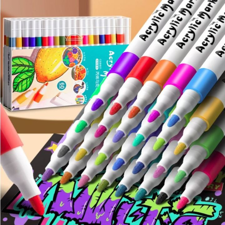 Highlighter Waterproof 12/24/36/48/60 Colors Acrylic Marker Drawing ...