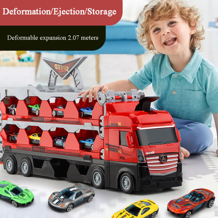 Large Car Transporter Truck Folding Deformation Big Lloy Sports Cars ...