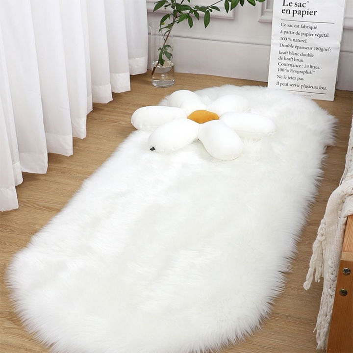 Poppies Muoe Oval Fluffy Living Room Carpet Soft Faux Fur Plush Bedroom ...