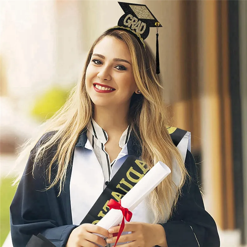 1Set Grad Cap Headband Graduated Satin Sash 2024 Graduation Party ...