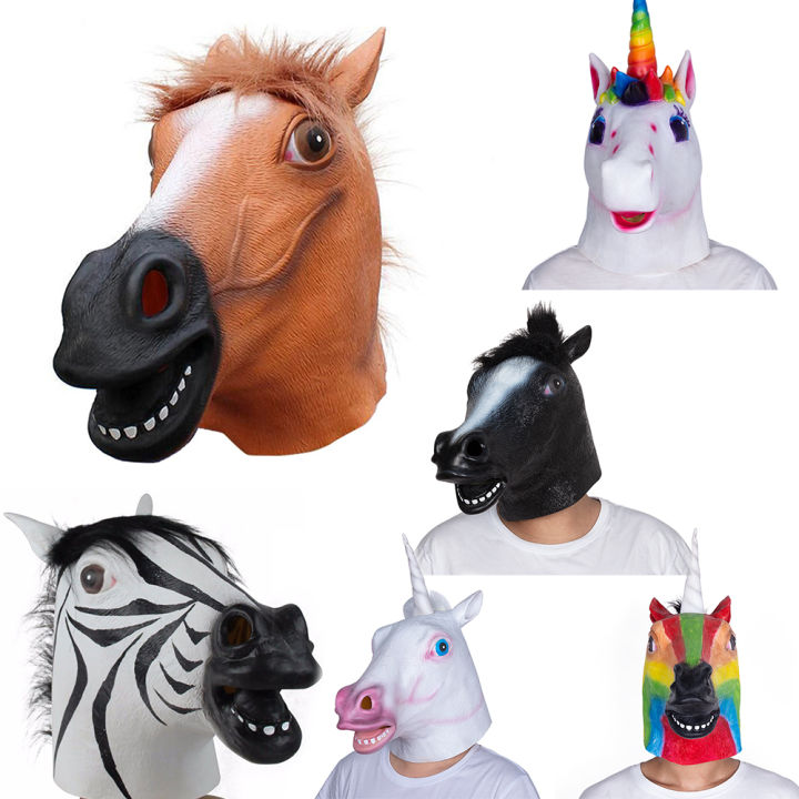 Halloween Masks Latex Horse Head zebra Cosplay Animal Costume Theater ...