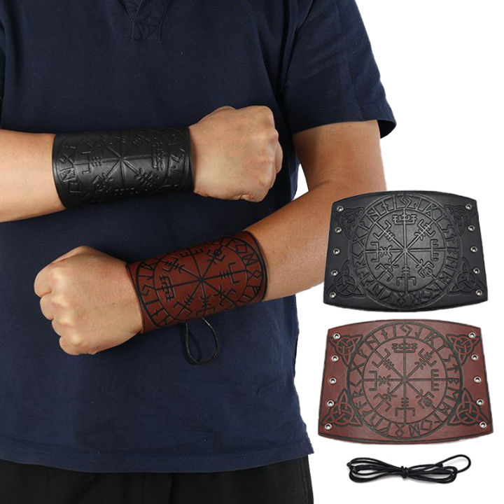 Fashion Punk Wide Leather Bracelet Arm Armor Cuff Wrist Guard Viking ...