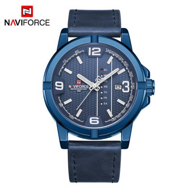 NAVIFORCE NF9177 Navy Blue PU Leather Analog Watch For Men - Royal Blue ...