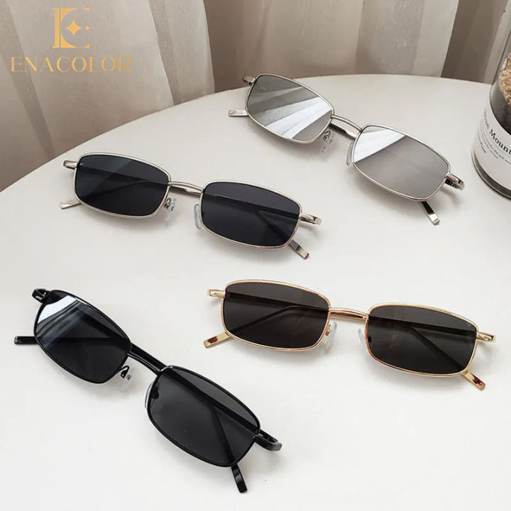 Enacolor Korean Small Metal Square Frame Sunglasses for Male ...