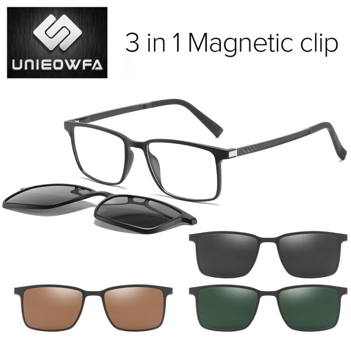 2 in 1 Magnet Clip on Sunglasses Men Polarized UV400 Prescription Sun ...
