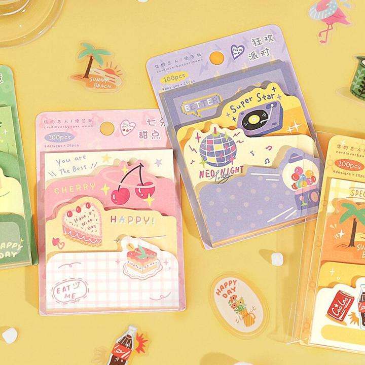 100 Sheets Summer Beach Desserts Memo Pad Kawaii Sticky Notes Girl ...