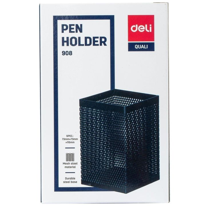 deli Pen Holder 73×73×115mm Mesh Steel Barrel 908 Black 1pcs | Daraz.com.bd